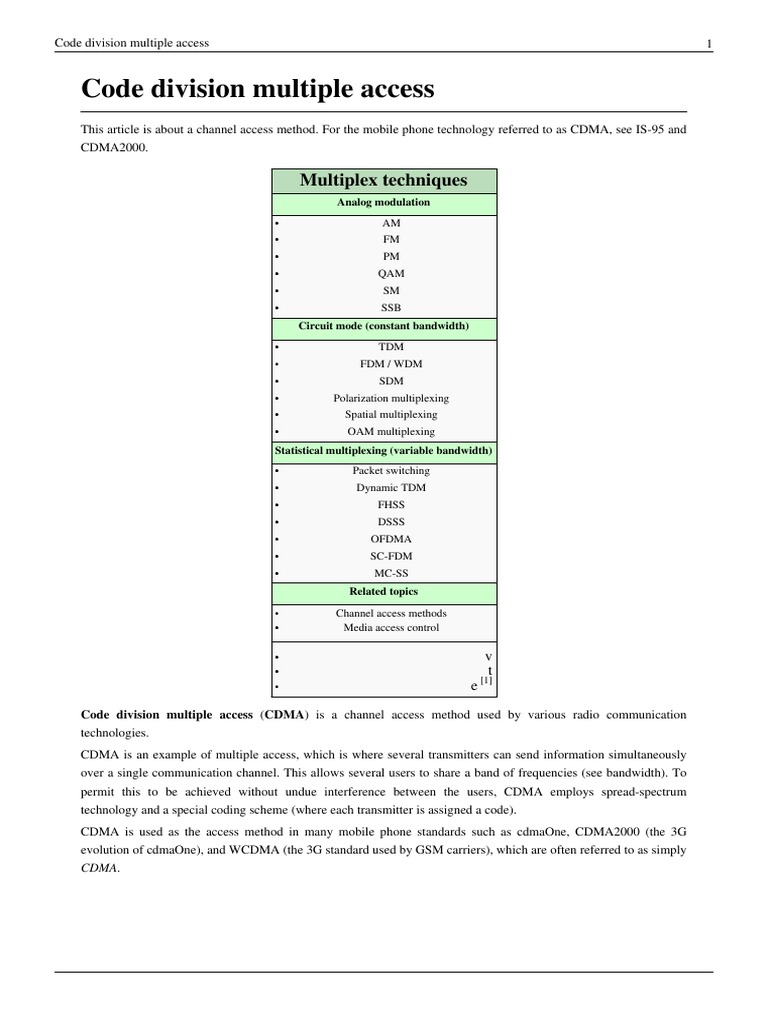 Code Division Multiple Access | PDF | Code Division Multiple Access | Channel Access Method