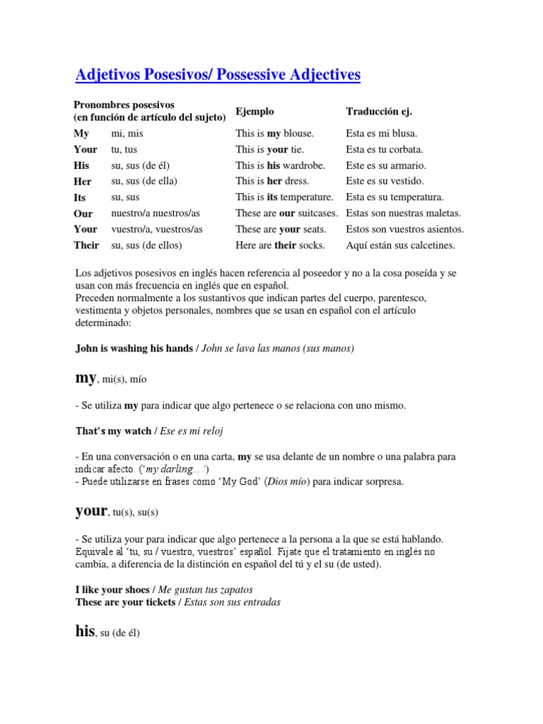 Adjetivos Posesivos-Possessive Adjectives | PDF | Relaciones ...