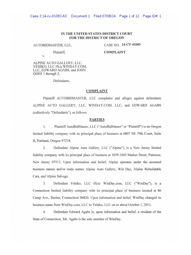 AutoBidMaster Complaint | PDF | Damages | Trademark