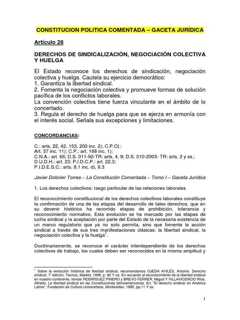Articulo 28 Constitucion Comentada | PDF | Organización Internacional ...
