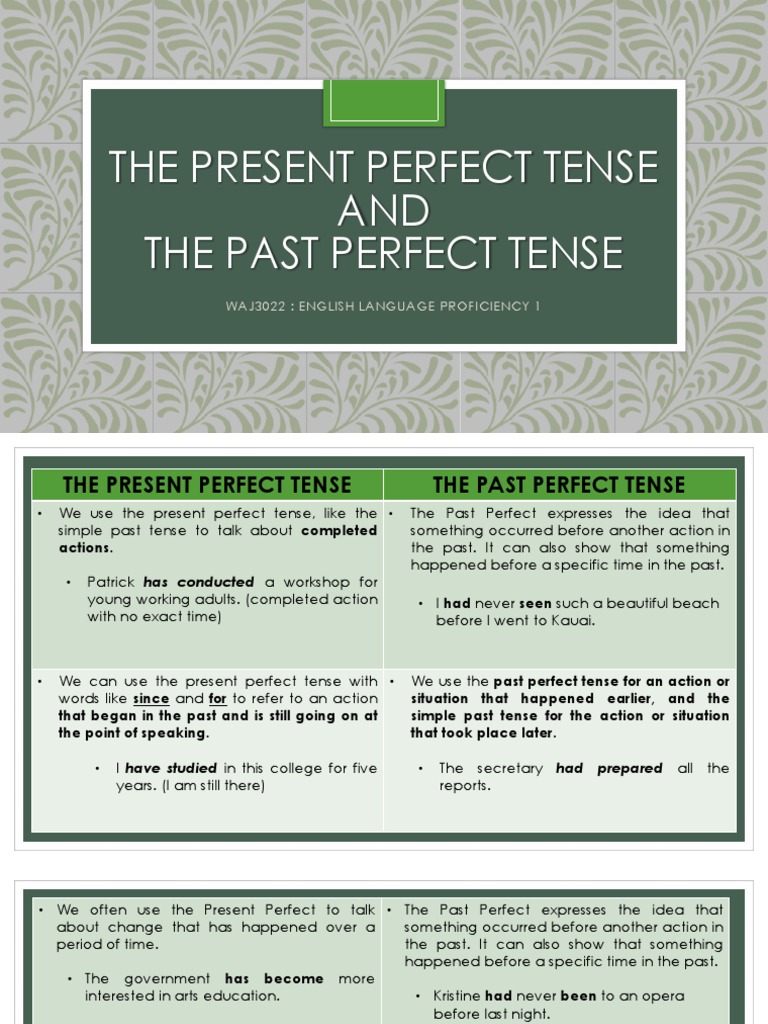 The Present Perfect Tense and Past Perfect | PDF | Grammatical Tense ...