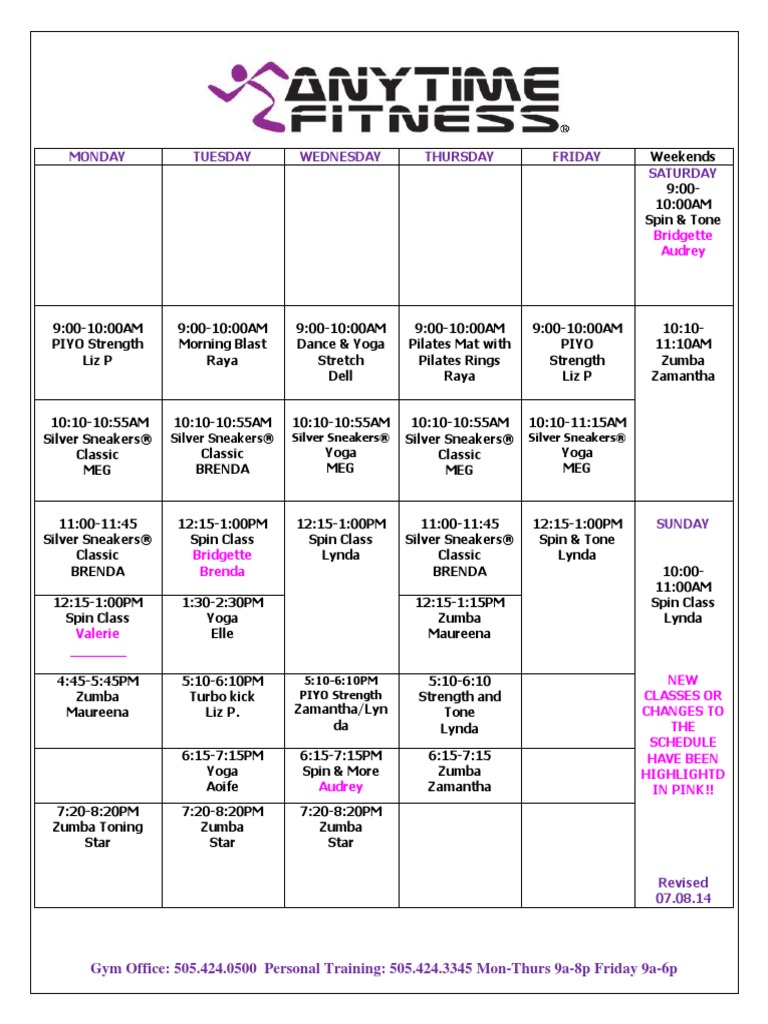 Weekly Gym Class Schedule | PDF | Sports & Recreation