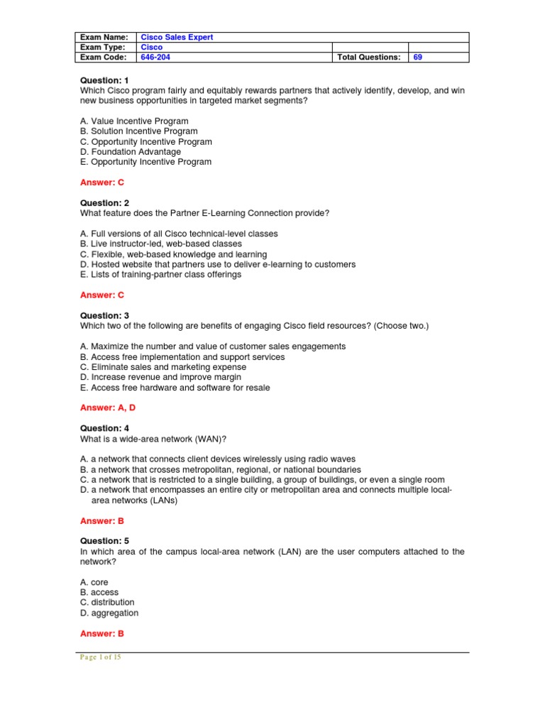 Answer: C: Exam Name: Exam Type: Exam Code: Total Questions | PDF ...