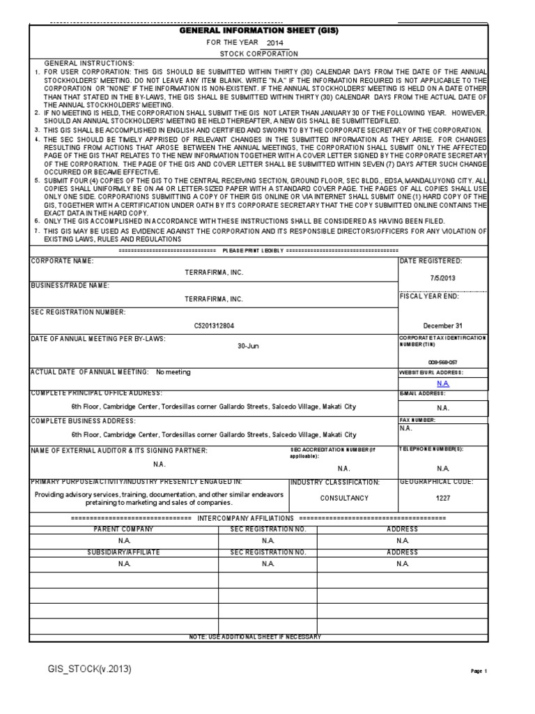 General Information Sheet 2014 Sample | PDF | Finance & Money Management