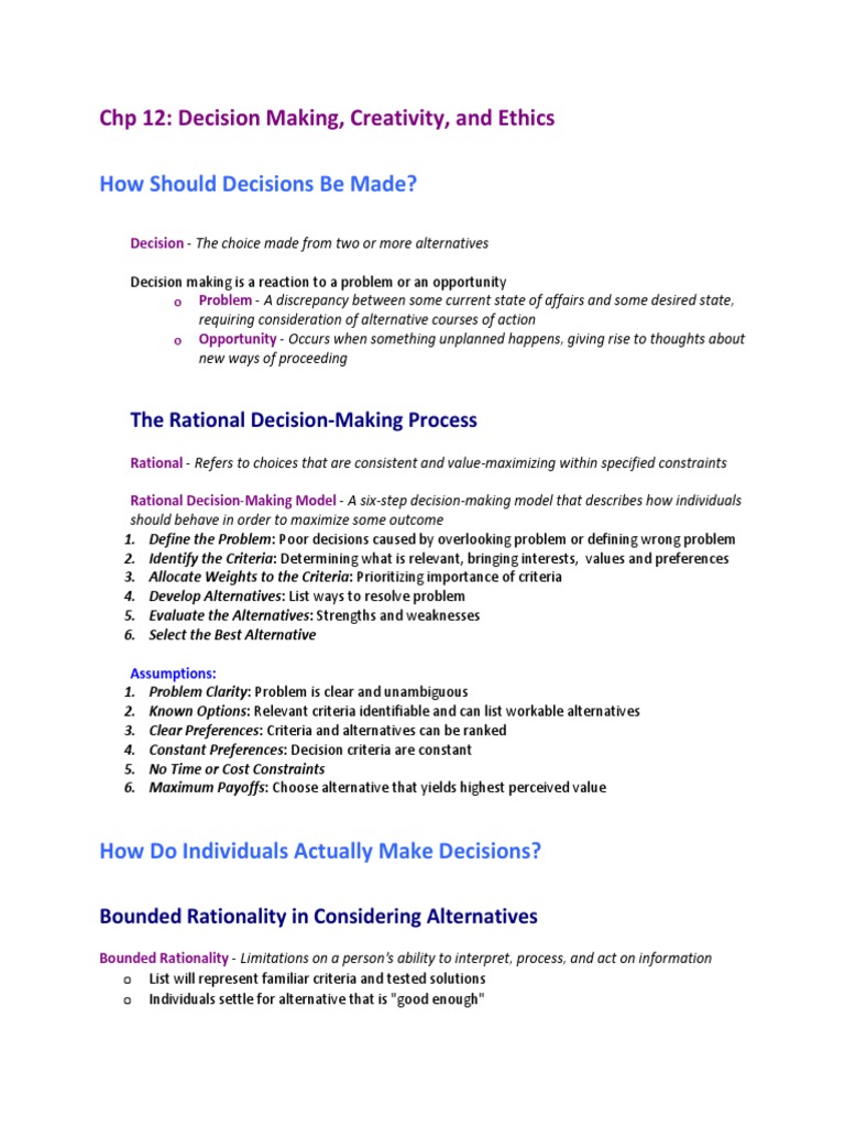 Chapter 12 - Decision Making, Creativity, and Ethics | PDF | Decision ...