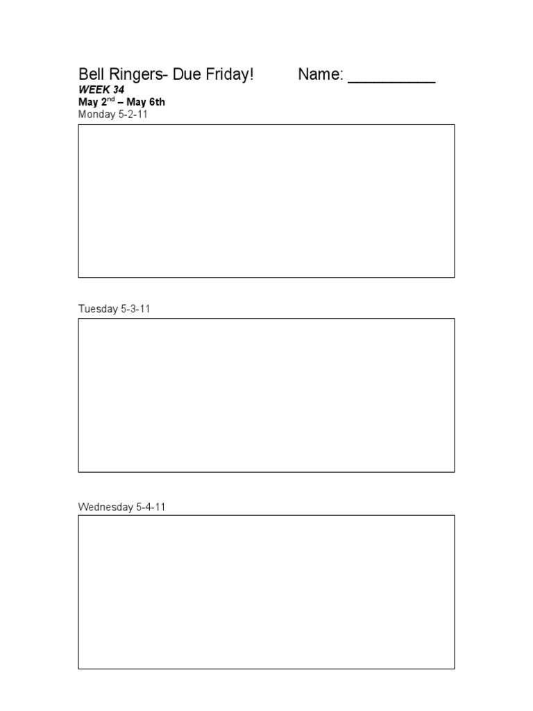 Week 34 Bell Ringers Schedule | PDF