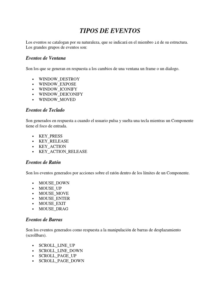Tipos de Eventos en JAVA | PDF | Java (lenguaje de programación ...