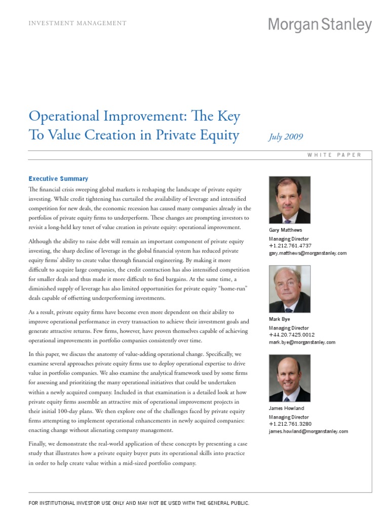 Operational Improvement JUL09 | PDF | Private Equity | Investing