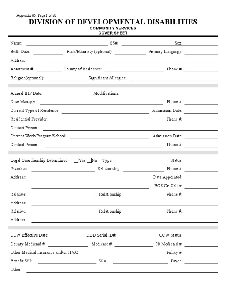 Division of Developmental Disabilities: Community Services Cover Sheet ...