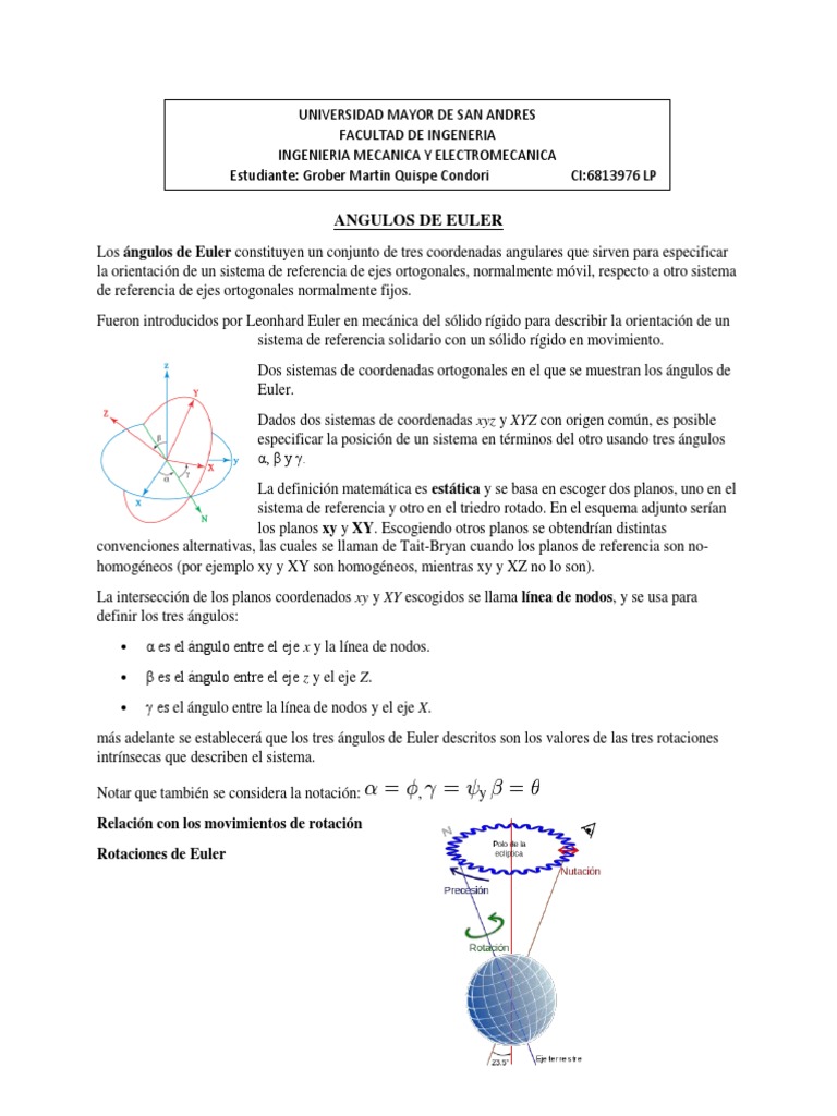 Angulos de Euler | PDF | Objetos matemáticos | Geometría