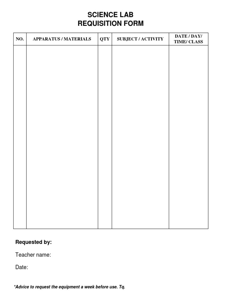 Science Lab Requisition Form2014 | PDF