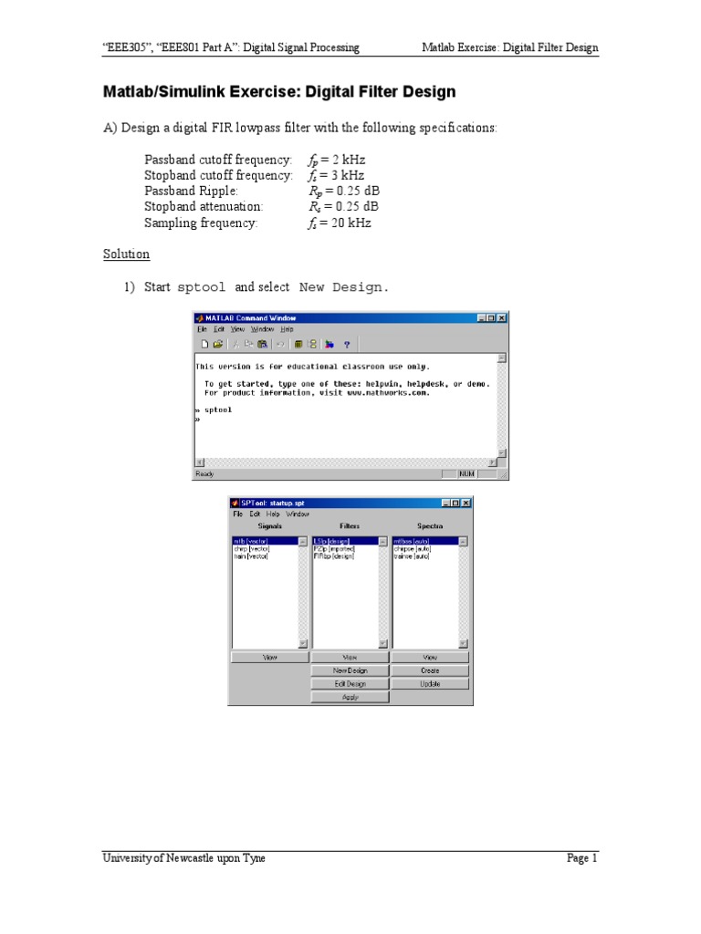 Matlab/Simulink Exercise: Digital Filter Design: 2 KHZ 3 KHZ R R F ...