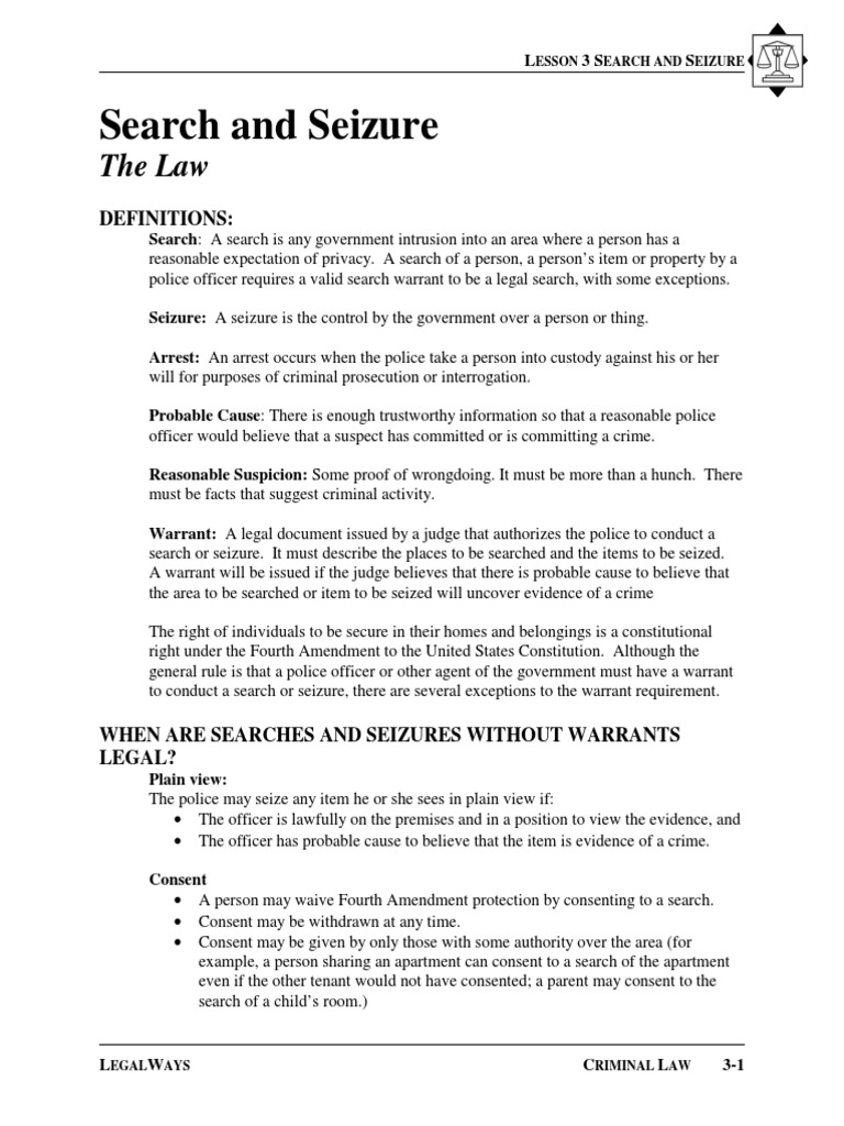 Search & Seizure Summary and Case Scenario's | PDF | Search And Seizure ...