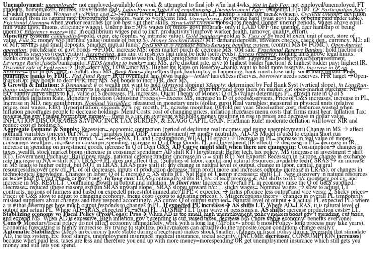 Econ 101 Cheat Sheet (FInal) | PDF | Recession | Inflation