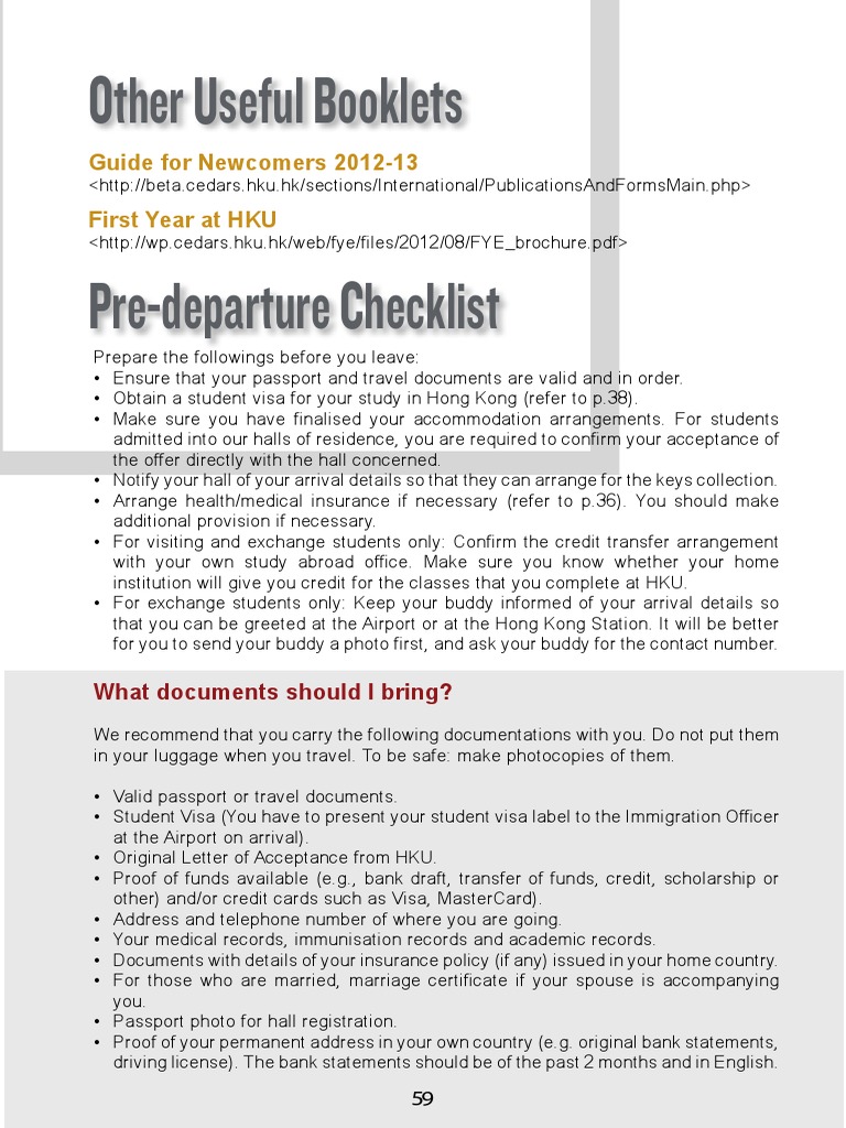 Pre Departure Checklist | PDF | Travel Visa | Passport