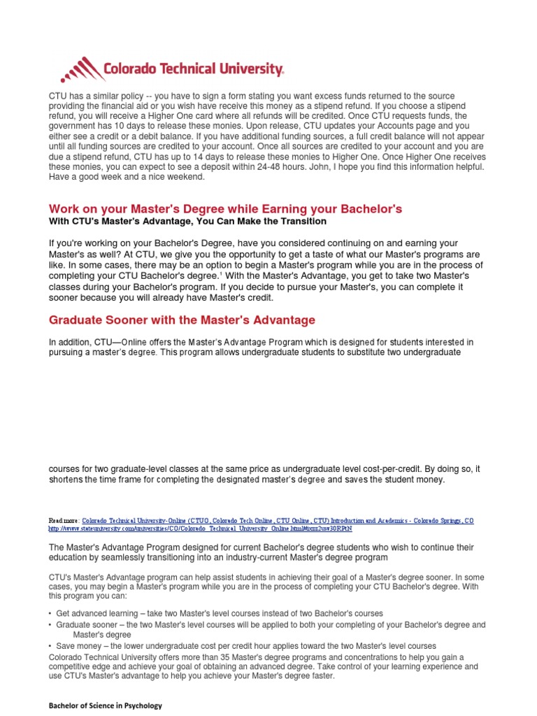 CTU Master's Advantage Program | PDF | Master Of Business ...