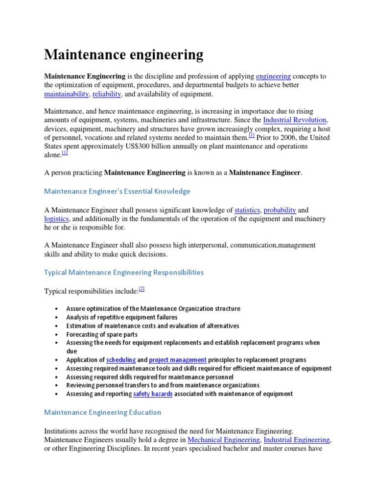 Maintenance Engineering | PDF | Engineering | Science And Technology