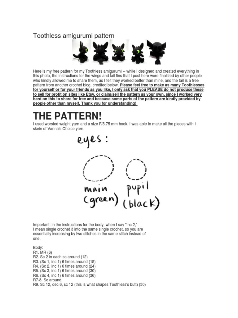 Free Toothless Amigurumi Pattern | PDF | Amigurumi | Crochet