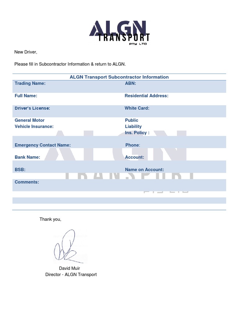 Subcontractor Information Form Instructions | PDF