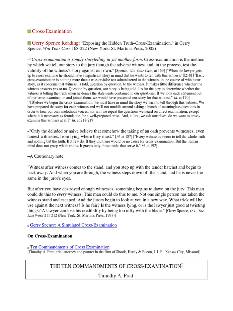 Cross Examination Tips | Download Free PDF | Cross Examination | Witness