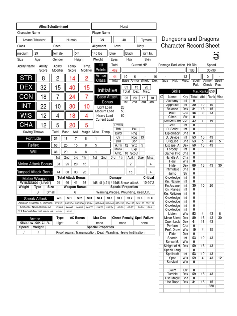 DEX STR: Dungeons and Dragons Character Record Sheet | PDF | Leisure ...