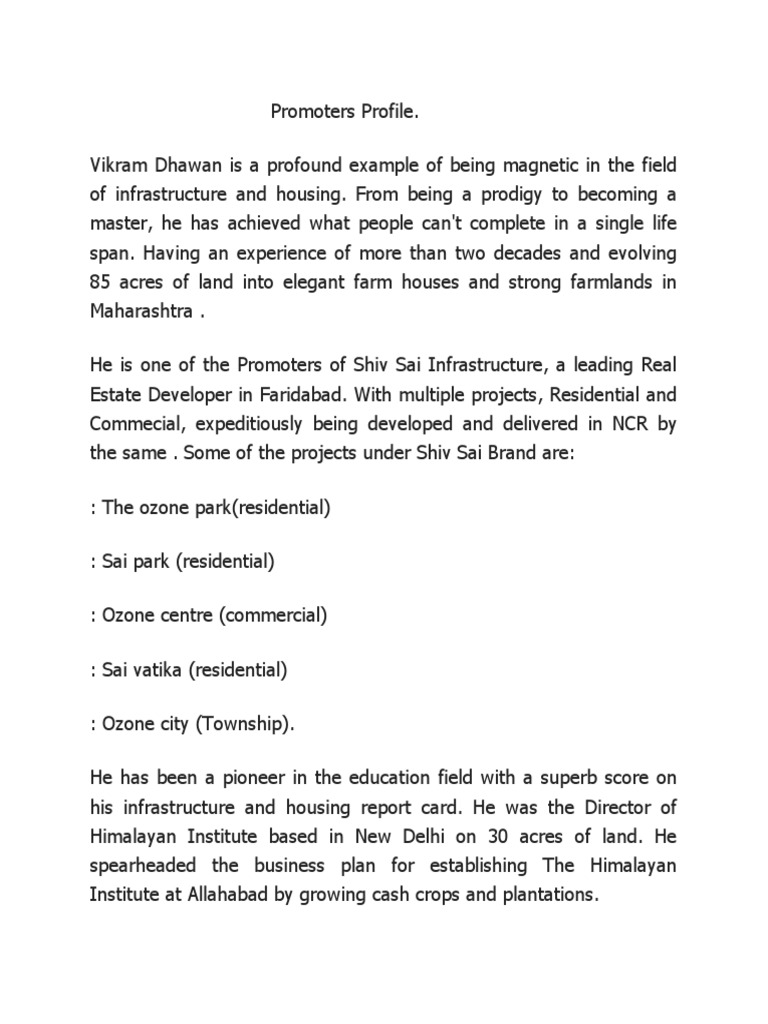 Promoters Profile | PDF | Business | Investing