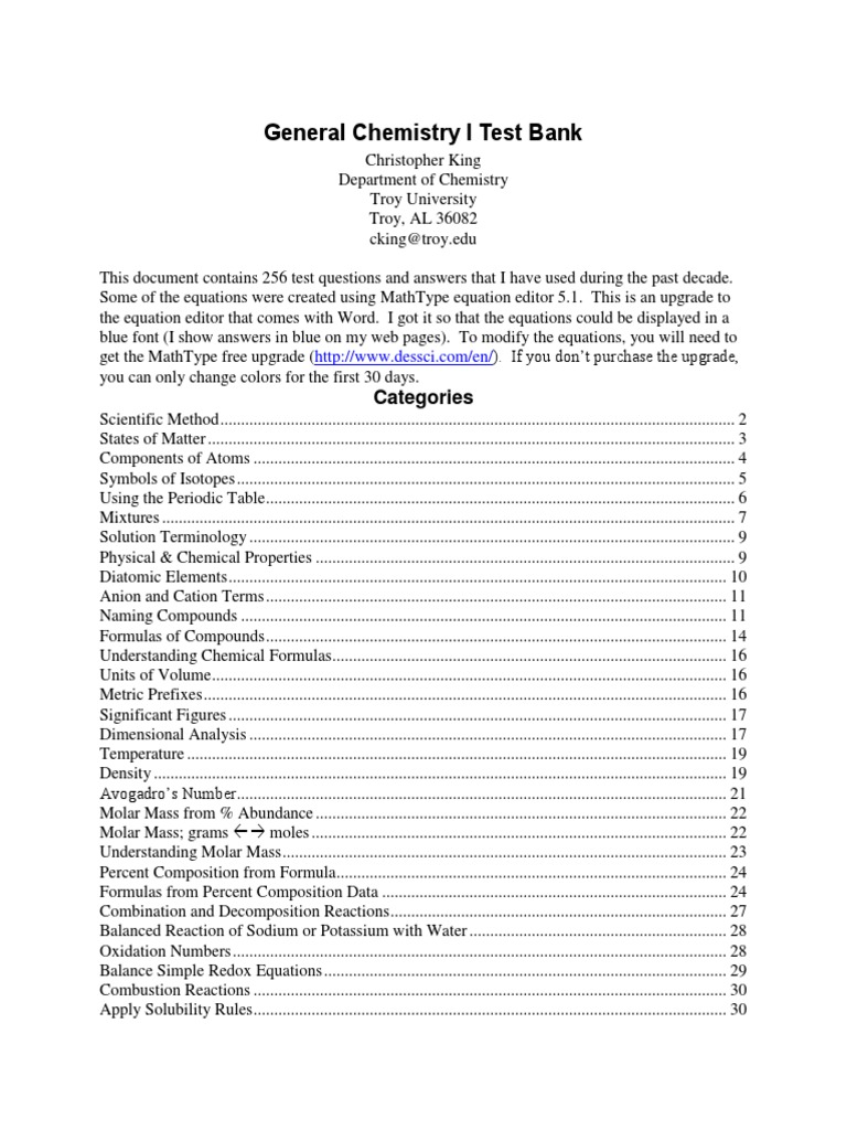 General Chemistry I Test Bank | PDF | Proton | Atomic Nucleus