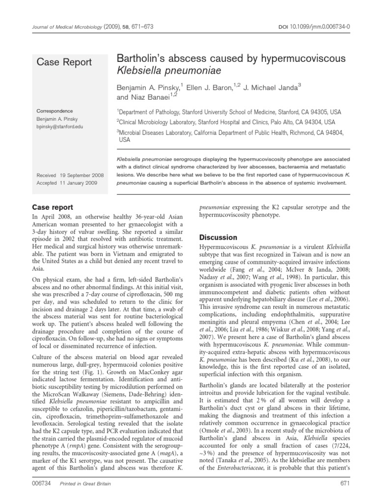 Bartholin's Abscess Caused by Hypermucoviscous Klebsiella Pneumoniae ...