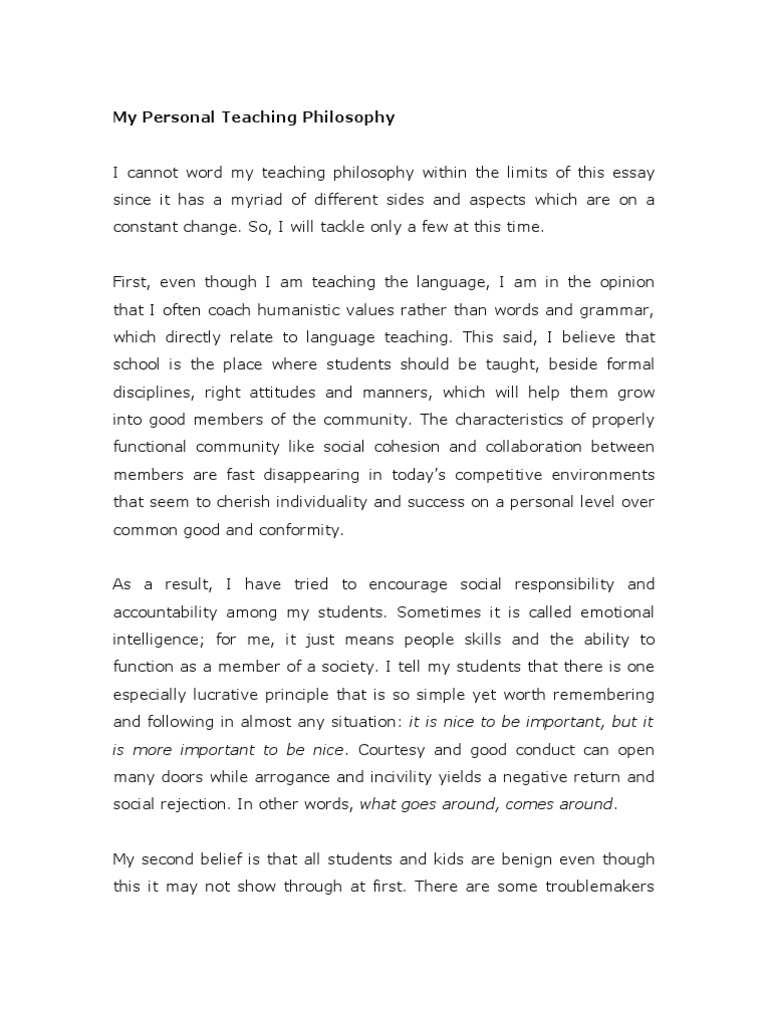 My Personal Teaching Philosophy: is more important to be nice. Courtesy ...
