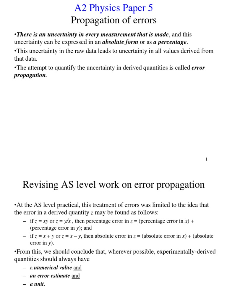 A2 Physics Error Propagation 001 | PDF | Significant Figures | Arithmetic