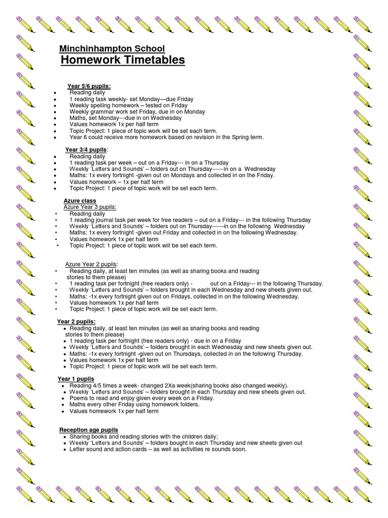 Homework Timetables: Minchinhampton School | PDF