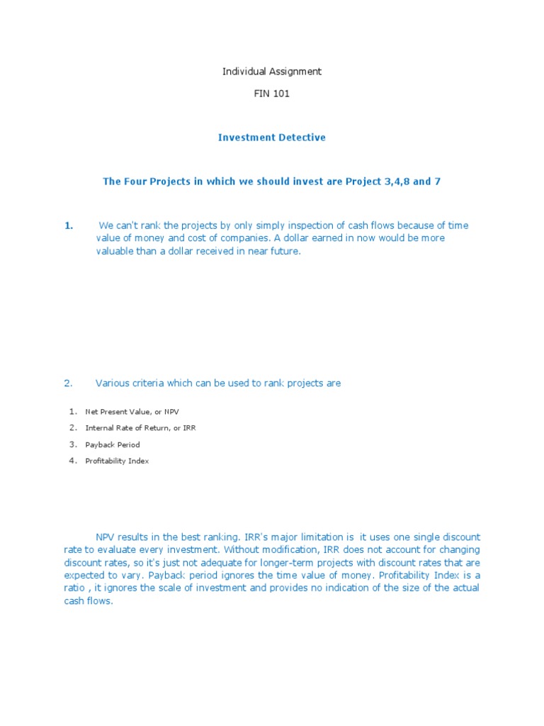 The Investment Detective Case Study | PDF | Net Present Value ...