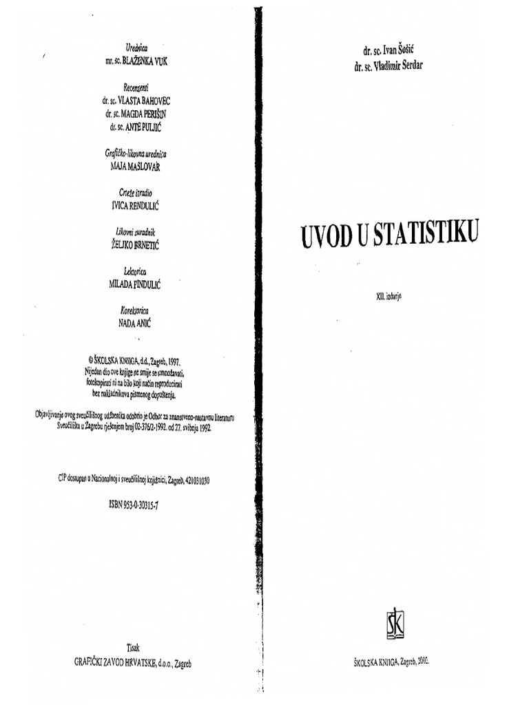 Uvod U Statistiku Sosic Serdar | PDF