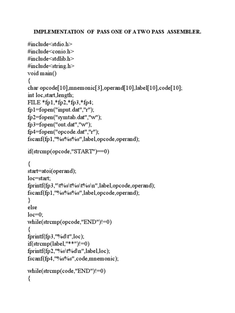 Two-Pass Assembler Implementation | PDF | Computers