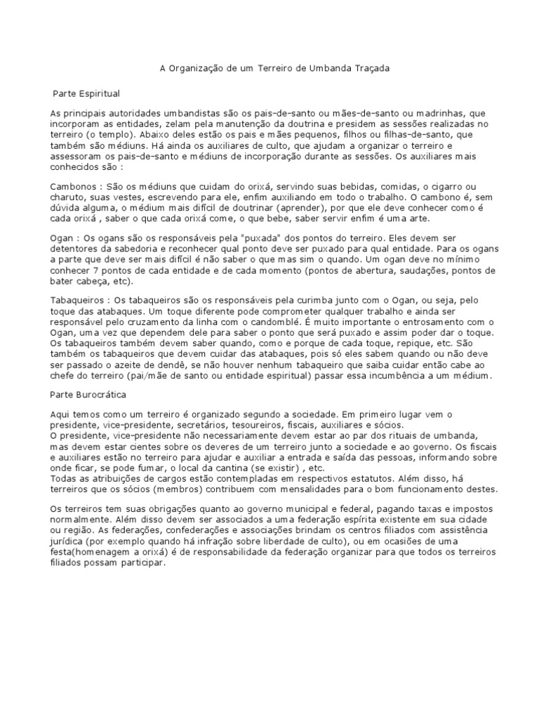 Organização de Terreiro de Umbanda | PDF | Federação | Mediunidade