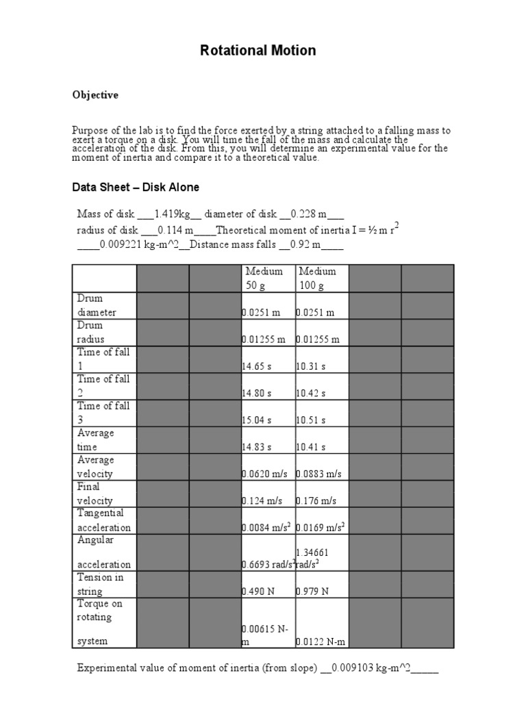 Rotational Motion Lab | PDF | Rotation Around A Fixed Axis | Natural ...