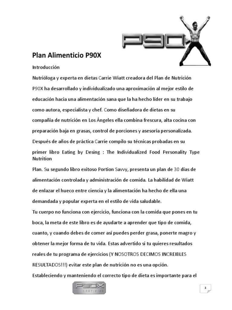 Plan Nutricional P90X: Dieta y Ejercicios | PDF | Dieta | Alimentos