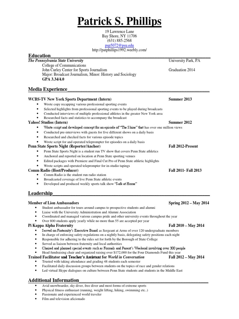 Phillips Resume | PDF | Pennsylvania State University | Sports