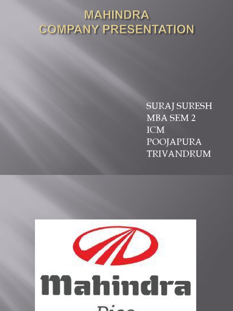 Mahindra Company Presentation | PDF | Car | Automotive Equipment