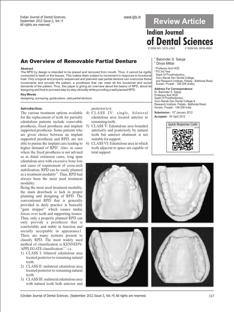 An Overview of Removable Partial Denture | PDF | Dentures | Dental Implant