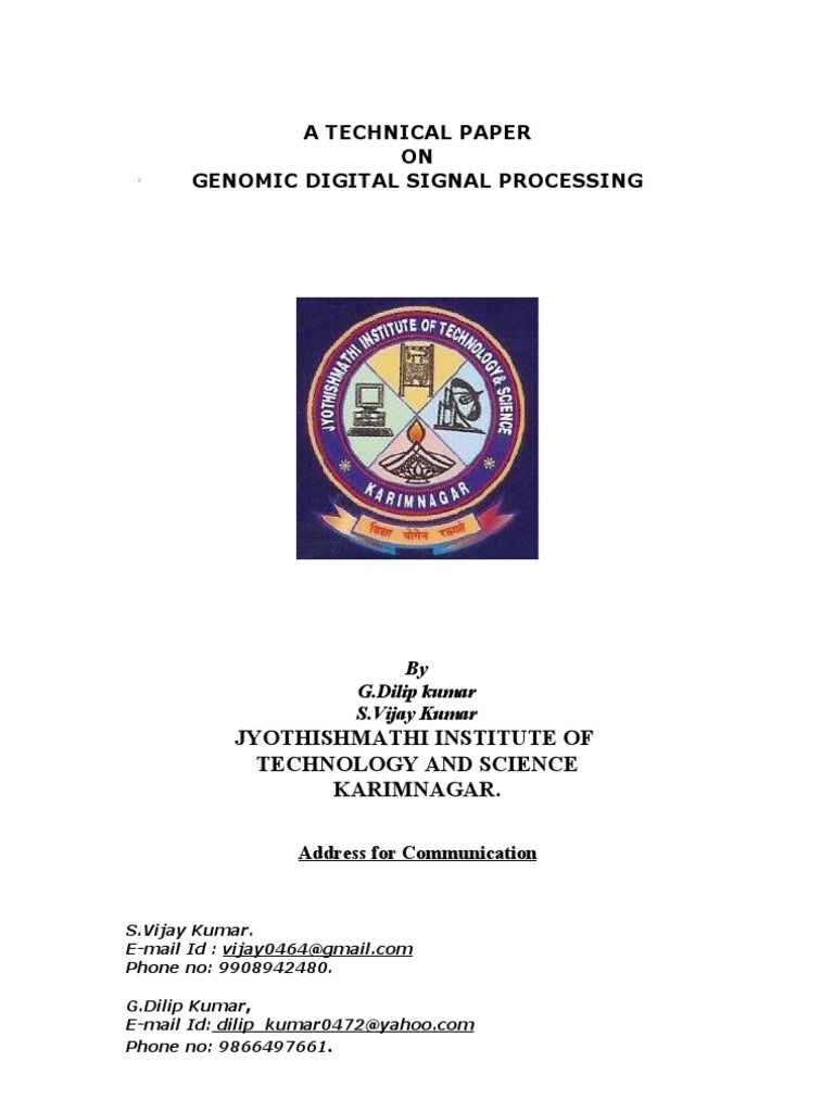 A Technical Paper ON Genomic Digital Signal Processing: Jyothishmathi ...