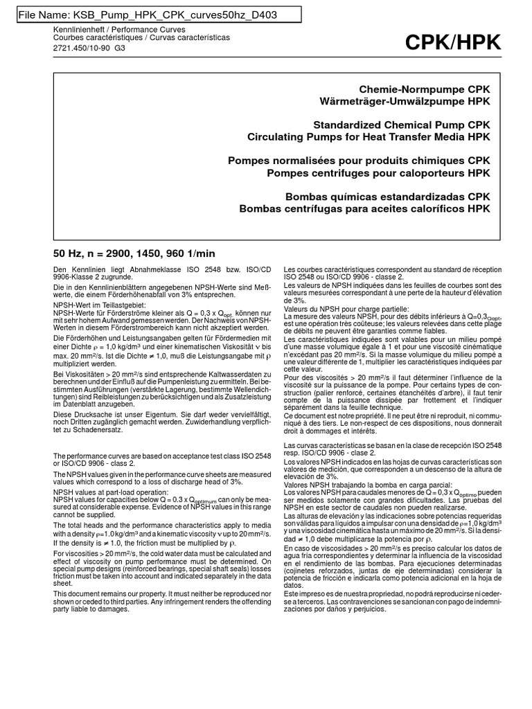 KSB HPK CPK Curvas (50hz) PDF | PDF