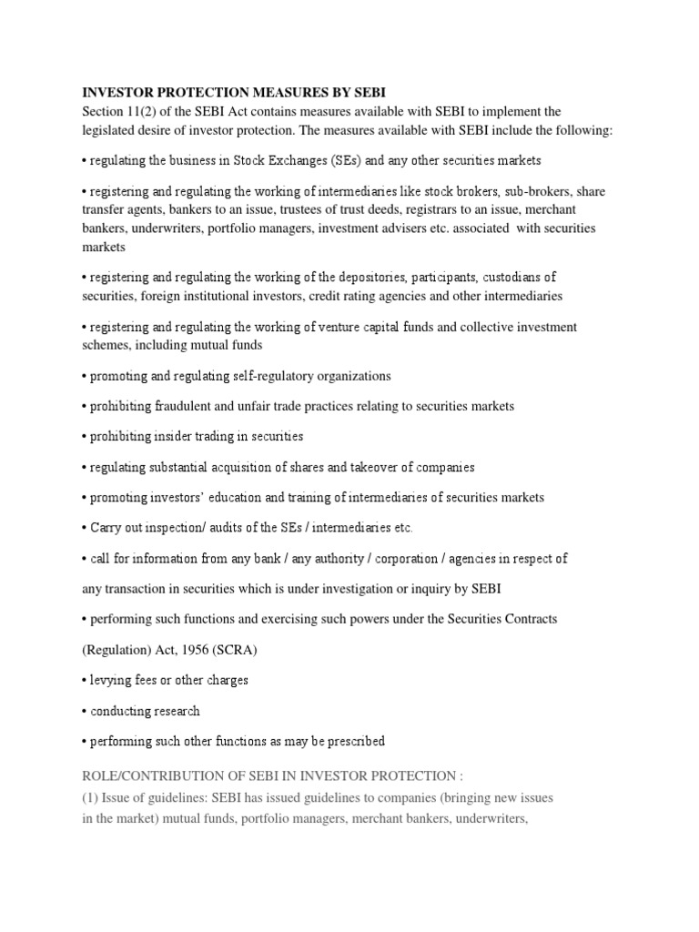 Investor Protection Measures by Sebi | PDF | Securities (Finance ... Investor Protection Measures by Sebi | PDF | Securities (Finance ...