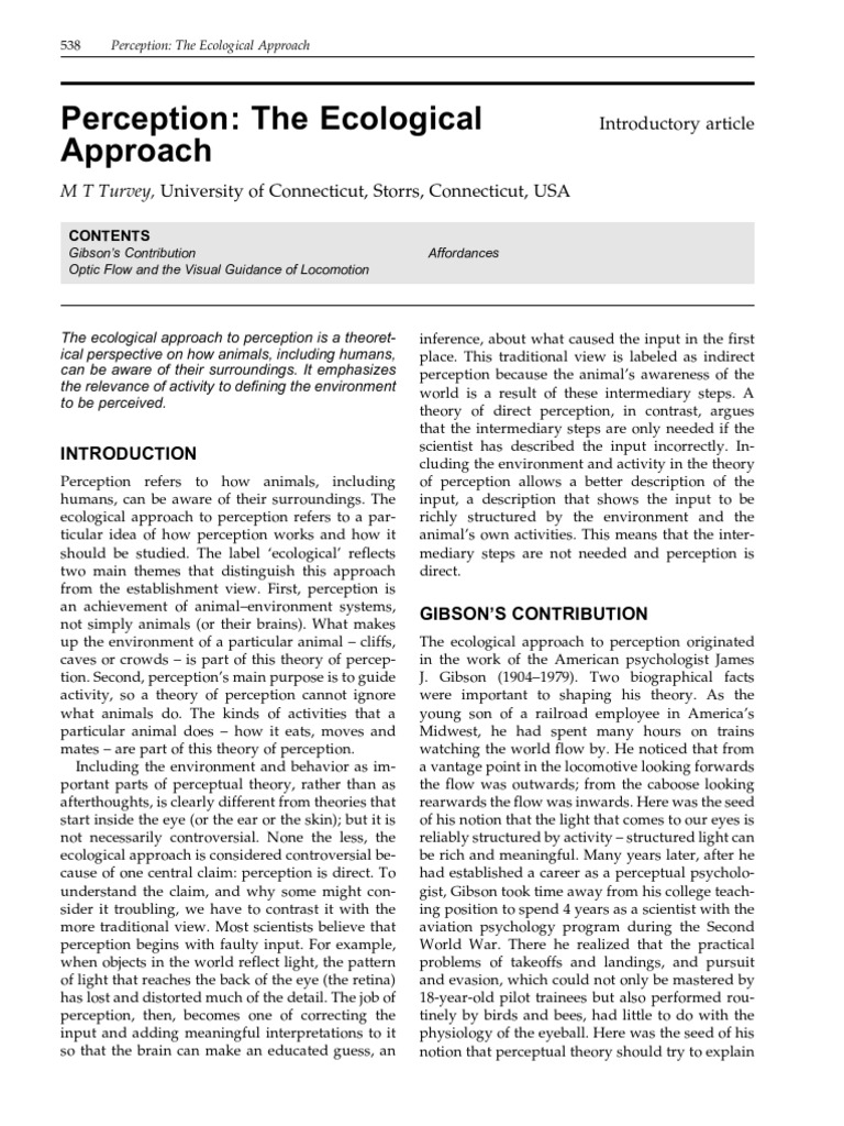Ecological Approach | PDF | Perception | Cybernetics