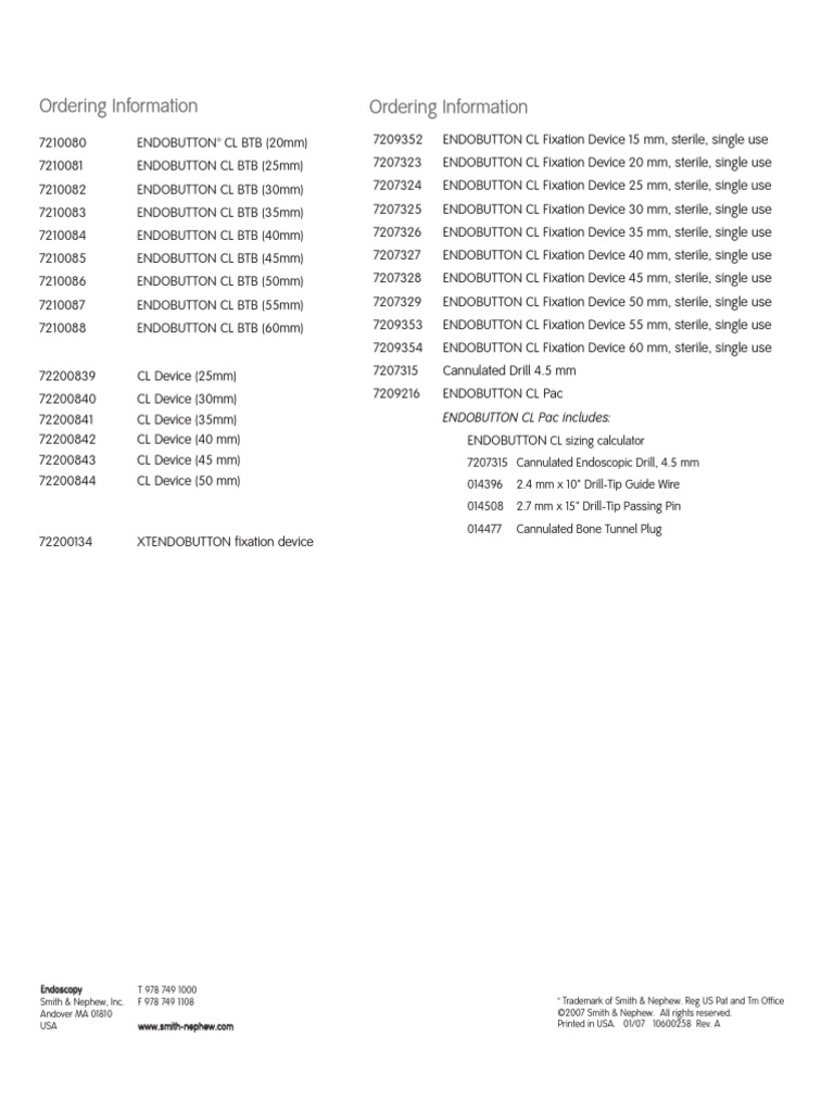 Endobutton Family Brochure | Download Free PDF | Surgery | Medical ...