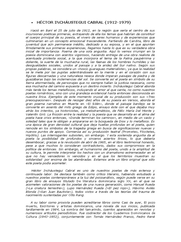 Héctor Incháustegui: Poesía y Humanismo | PDF | Poesía