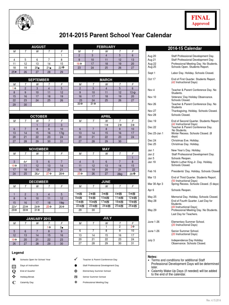 2014-2015 School Year Calendar | PDF | Holidays | Seasons
