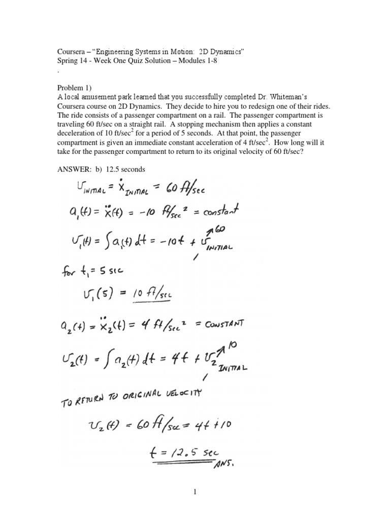 2D Dynamics Quiz Solutions | PDF | Teaching Methods & Materials ...