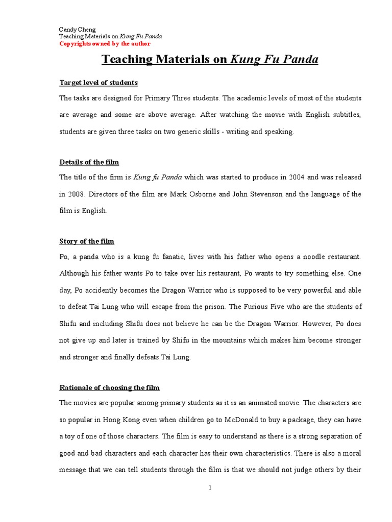 Teaching - Materials-Kung Fu Panda | PDF | Rubric (Academic) | Semiotics
