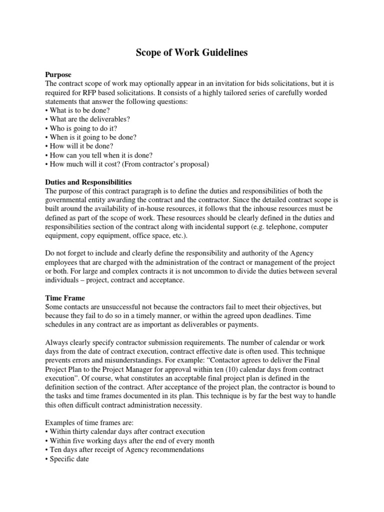 Scope of Work Guidelines | Ellipsis | Business | Free 30-day Trial | Scribd